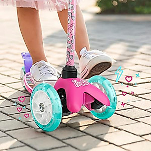 Barbie Self Balancing Kick Scooter with Light Up Wheels, Extra Wide Deck, 3 Wheel Platform, Foot Activated Brake, 75 lbs Limit, Kids & Toddlers Girls or Boys, for Ages 3 and Up