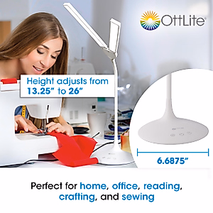 OttLite Pivot LED Desk Lamp, Dual Shade Desk - 3 Color Temperature Modes, Auto Shut-Off Timer, Adjustable Neck & Touch Activated Controls - Crafting, Sewing, & Studying