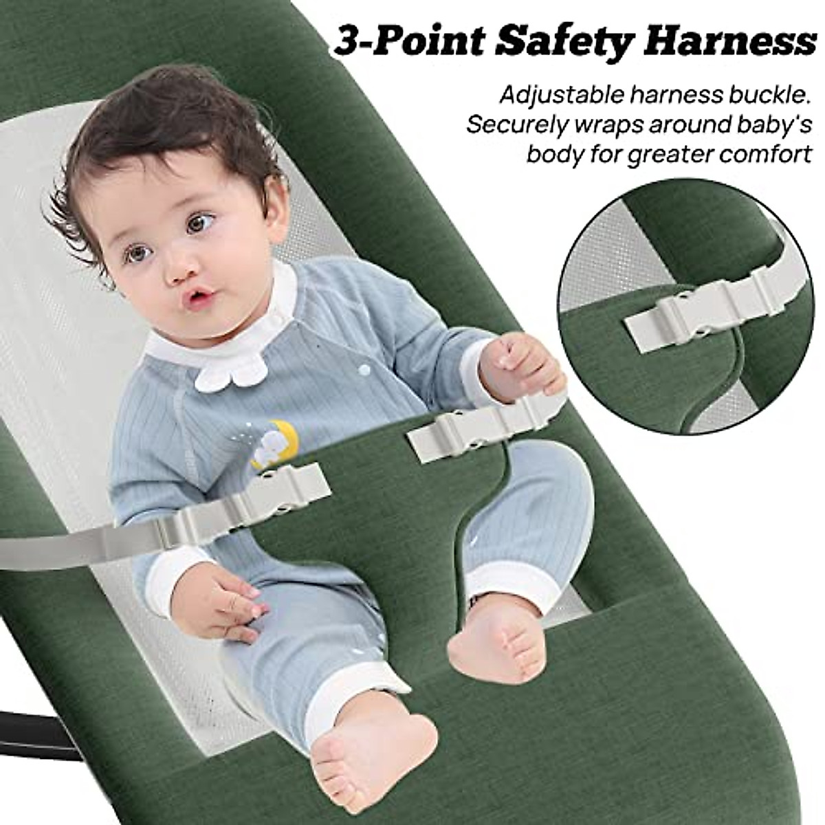 KIDSVIEW Bouncer for Babies, Baby Bouncer 0-6 Months, Baby Bouncers for Infants with Adjustable Height Positions with Overhead Pillow and Calming Bounce (Green)