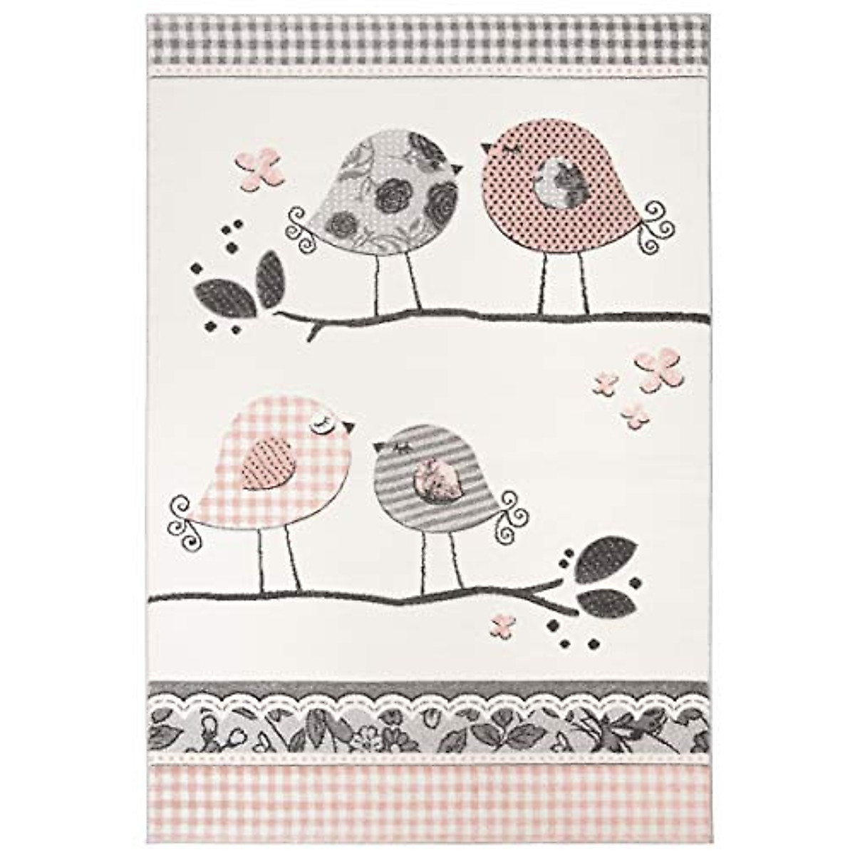 SAFAVIEH Carousel Kids Collection 5'3" x 7'6" Pink / Ivory CRK153P Birds Nursery Playroom Area Rug