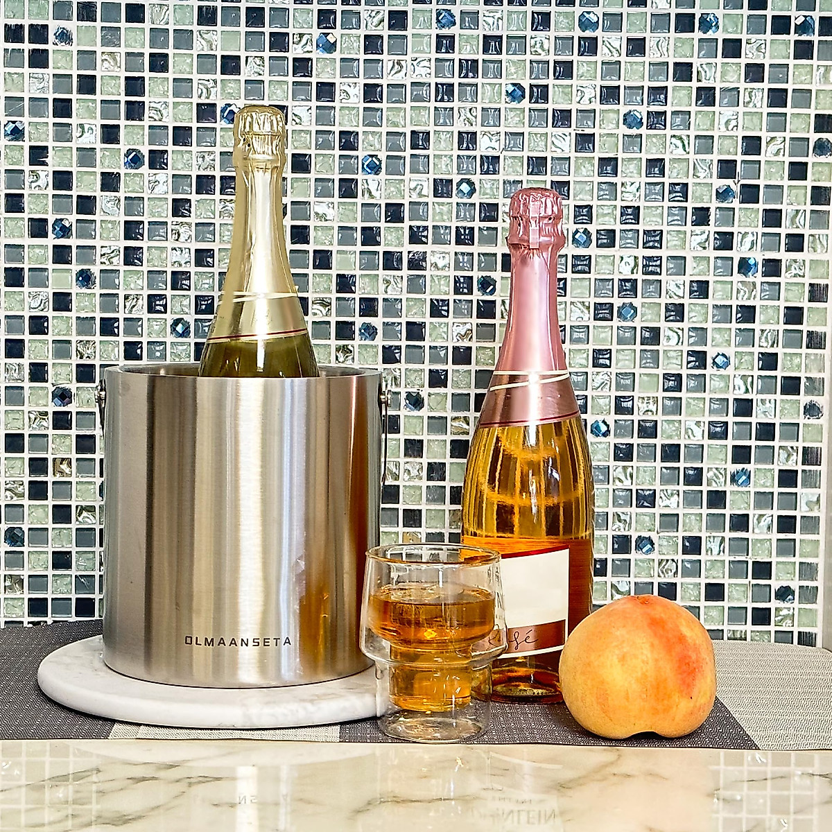 Olmaanseta Stainless Steel Ice Bucket For Parties With Lid And Ice Tongs,Insulated Wine Bucket With Strainer Keeps Drinks Cold And Ice Cube From Melting