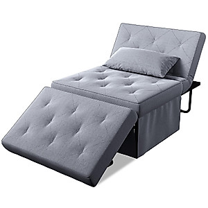 TC-HOMENY Sofa Bed with Pillow, 4 in 1 Multi-Function Adjustable Backrest Sleeper Chair Bed, Soft and Thick Sponge Cushion with Convertible Sofa Chair