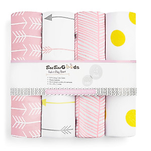 Pack n Play Sheets – Premium Pack and Play Sheets 4 Pack – 100% Super Soft Jersey Knit Cotton Playard Mattress Sheets – Portable Playpen Fitted Play Yard Mini Crib Sheet for Girl (24 x 38 x 5)