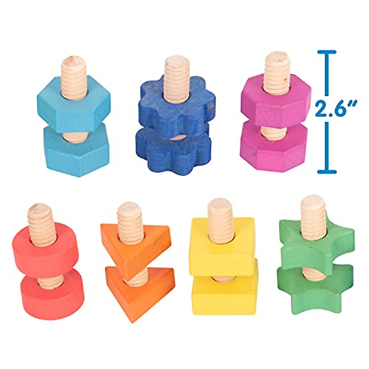 TickiT-74001 Rainbow Wooden Nuts & Bolts - Set of 14 - 7 Nuts and 7 Bolts in Matching Shapes & Colors - For Ages 12m+ - Loose Parts Wooden Toys for Toddlers and Preschoolers