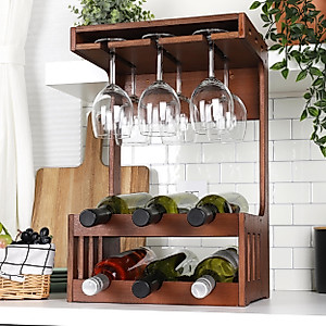 Mind Reader Floating Wooden Decor, 6 Bottle Stand, Stem Glass Organizer-Brown Wine Rack, 20" x 13" x 10"