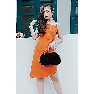 Women Rose Clutch Purse Satin Floral Evening Bag Wedding Party Top-handle Handbag (Black)