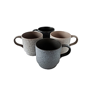 Essential Drinkware 14oz Classic Stackable Ceramic Coffee Mugs, Assorted Colors - Set of 4 Space Saving Durable Stacking Cups with Speckled Finish