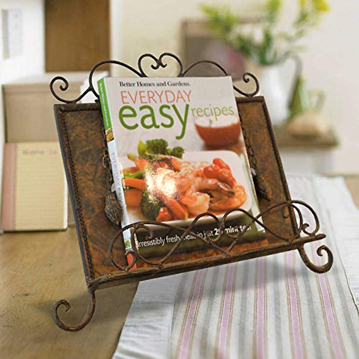 Antique Metal Cookbook Stand Recipe Book Stand for Kitchen Easel Weighted Chain for Gift