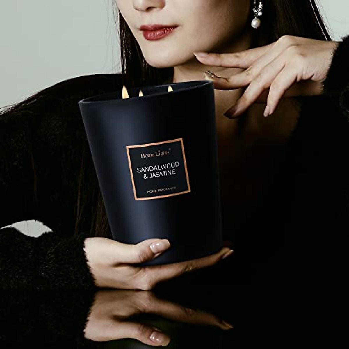 HomeLights Scented Candles | Large Jar Candle - 33.3 Oz. Natural Soy Aromatherapy Candles | Up to 130 Hours Burn Time with 3 Cotton Wicks, Home Decorative Fragrance Candles Gift - Sandalwood Jasmine