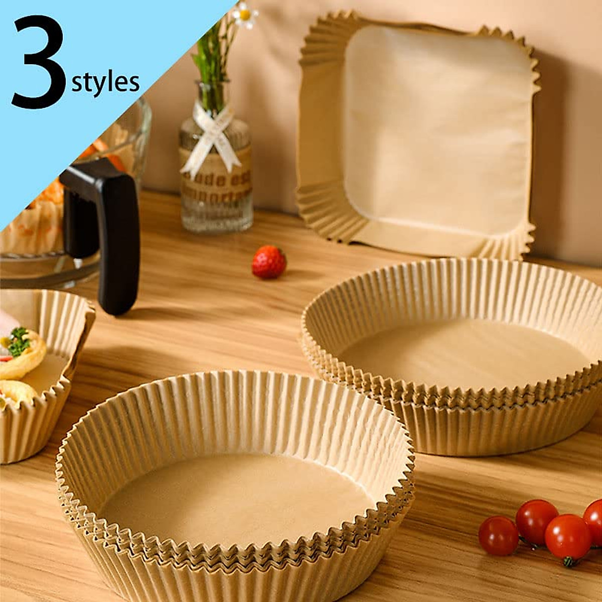 Air Fryer Disposable Paper Liner Air Fryer Parchment Paper Non-stick Parchment Paper for Frying, Baking, Cooking, Roasting and Microwave - Unbleached, Oil-proof(50PCS/6.3'')