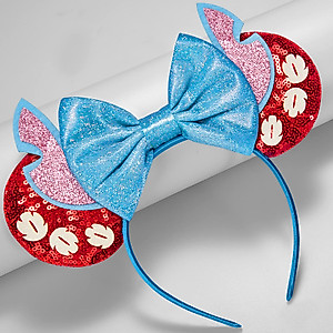 FANYITY Mouse Ears, Sequin Mouse Ears Headband for Boys Girls Women (Red)