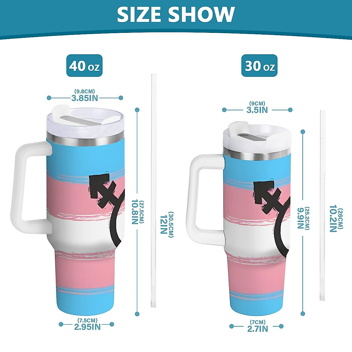 Transgender Transsexual Pride Steel Insulated Tumbler with Lid and Straw for Water, Insulated Tumbler Cup 40 OZ / 1.18 L