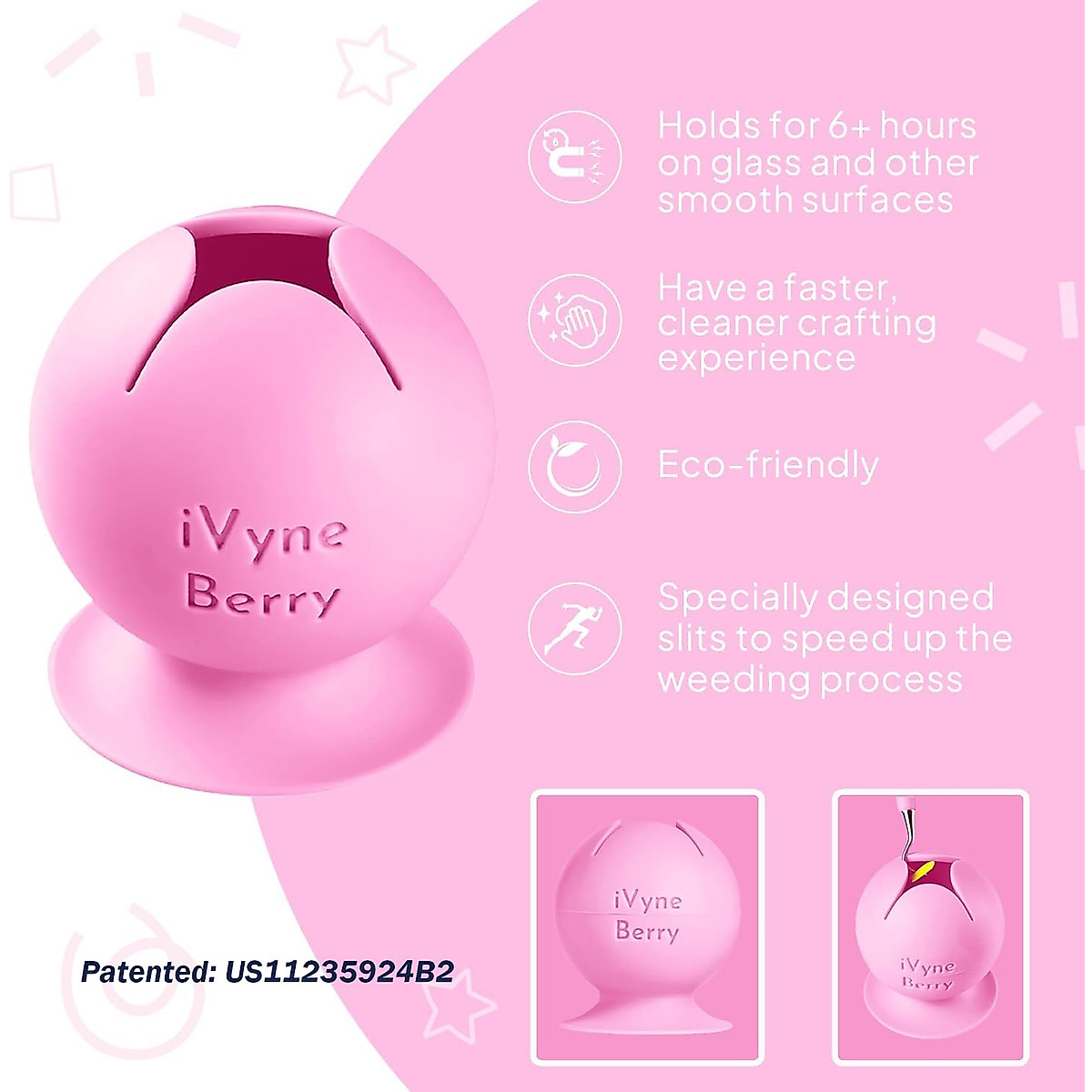 iVyne Berry Suctioned Vinyl Weeding Scrap Collector & Holder for Weeding Tools for Vinyl - Pink