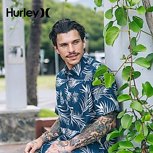 Hurley mens One and Only Textured Short Sleeve Up Button Down Shirt, Obsidian, X-Large US