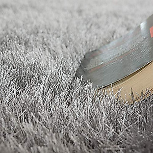 Paco Home Shag Rug High Pile in Grey for Bedroom & Living Room Fluffy Glossy Pastel Yarn, Size: 3'11" x 5'7"