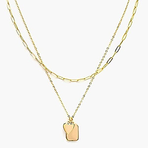 ALLISON ROSE ATELIER 2pc Heart Dog Tag Necklace or 2pc Toggle Paperclip Necklace with Detachable Pearl – 16k Gold Plated Adjustable Layering Pendant Sets - Layered Necklaces for Women, No Gemstone
