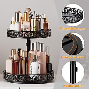 Two Tier Lazy Susan Organizer Turntable Height Adjustable, 2 Tier Lazy Susan 12 Inch Metal Easy Assembly, Lazy Susan Spice Rack Organizer Rotating for Cabinet Dining Table Top Kitchen Countertop Black