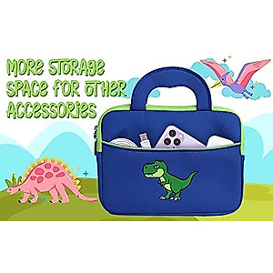 Kids Tablet Carrying Case, 7-10.5 inch Universal Neoprene Zipper Sleeve Tablet Bag Compatible with All Fire Kids, Kids Galaxy and Apple iPad Kids Tablets.(Blue Dino)