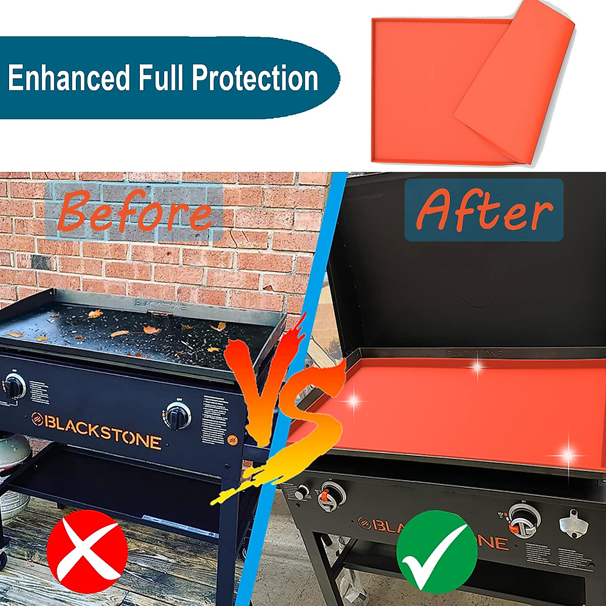 28" Silicone Mat for Blackstone Griddle Top, 100% Silicone Protective Mat Cover for Blackstone, Heavy Duty/Non Stick/Reusable Food-grade Silicone Grill Mat Protect Your Griddle from Dirt & Rust