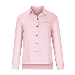 SMIDOW Womens Cotton Linen Button Down Shirt, #B-pink, Small