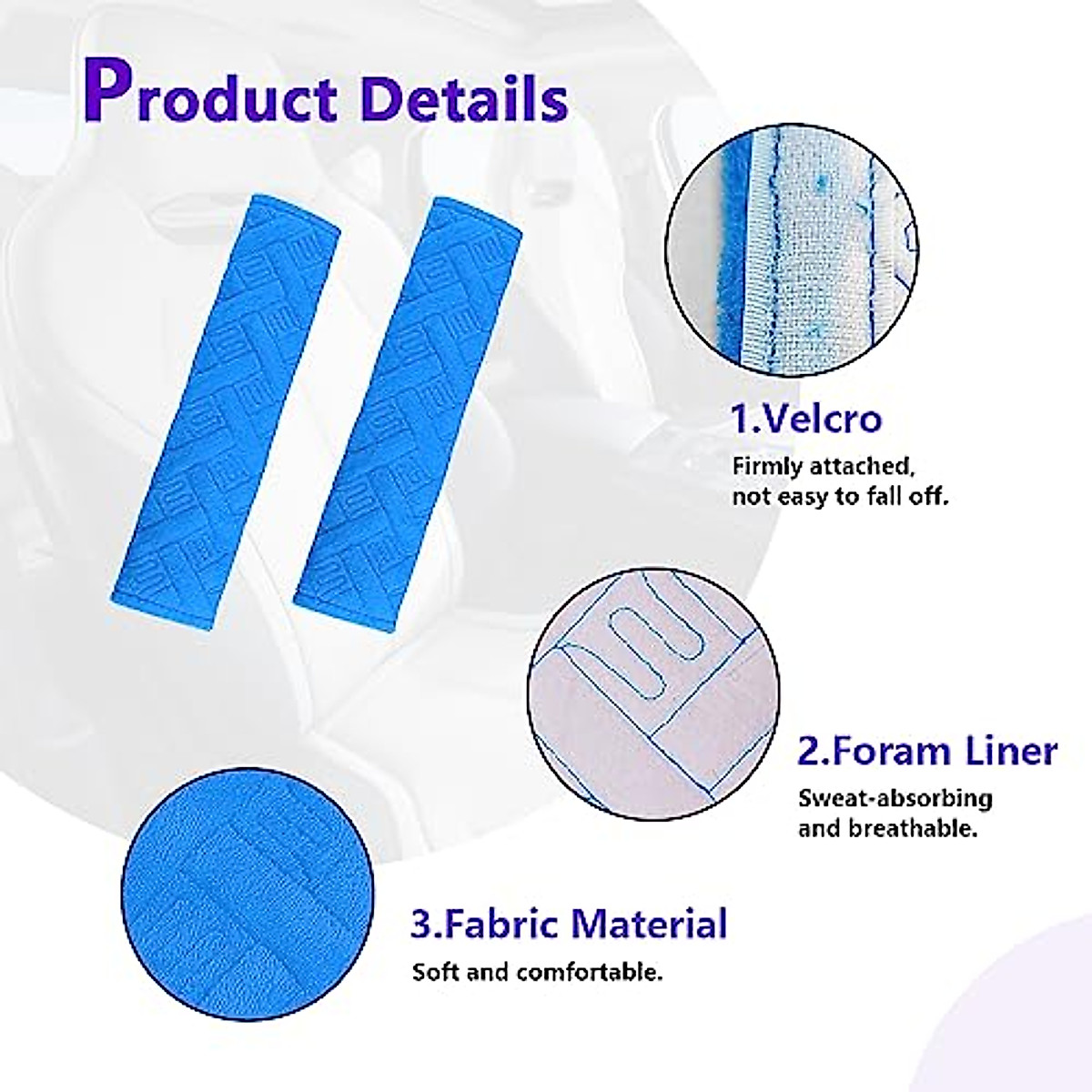 Kewucn Car Seat Belt Pads, 2 Pake Soft Comfort Seat Belt Shoulder Strap Covers Harness Pad to Protect Your Neck and Shoulder, Universal Vehicle Interior Accessories for Most Cars (Blue)