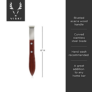 Viski Citrus Zester, Acacia Wood Handle, Lemon Zester Bar Tool, Stainless Steel Citrus Zester, Riveted Base, Set of 1