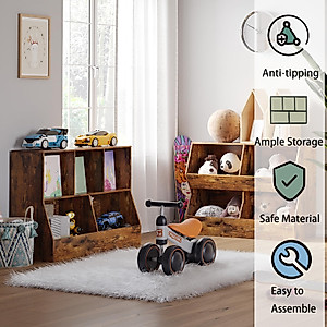 DINZI LVJ 5-Shelf Bookshelf, Rustic Brown Toy Storage Organizer with 2 Bins, Kids Bookcase for Playroom, Bedroom, Nursery, Hallway, School, 39.4" Long