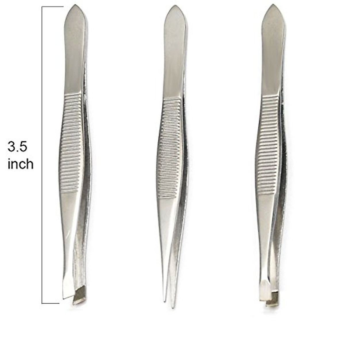 Luxxii (3 Pack) Tweezers Set - Stainless Steel Slant Tip, Flat, Point Tweezers Hair Plucker for Hair and Eyebrows Personal Care (A)