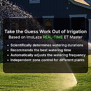 ImoLaza Smart Sprinkler Controller Evapotranspiration Master: 8 Zones WiFi Irrigation Controller with Automated Watering and App Control, Save Water Through Rain, Freeze, Wind and Saturation Skip