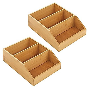 mDesign Bamboo Wood 3 Tier Counter Organizer Bin, Multi-Compartment Storage Box for Bathroom, Cabinets, Shelves, Countertops; Holds Vitamins, Bath Bombs, Cosmetics, Echo Collection - 2 Pack - Natural