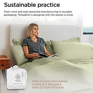 Threadmill Egyptian Cotton Full Size Sheet Set | 100% Certified Egyptian Cotton Sheets for Full Size Bed | Full Bed Sheets Set 16" Deep Pocket | Soft Sateen 4-Piece Cooling Bedding Set | Sage Green