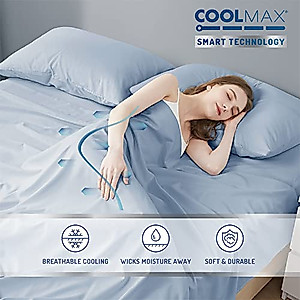 Degrees of Comfort Coolmax Cooling Sheets Set for Full Size Bed, Moisture Wicking for Night Sweats Best Comfort, Cool Sheets for Hot Sleepers During Warm Weather with Deep Pocket 4PC Light Blue