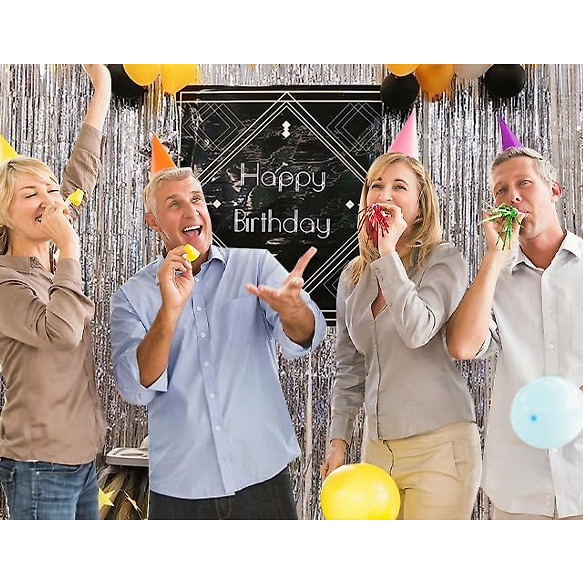 Silver Foil Fringe Backdrop Curtains, 2 Pack of 3.28 ft x 8.28 ft Metallic Tinsel Foil Fringe Streamer Photo Booth Props Backdrop for New Year Christmas Birthday Wedding Party Decorations