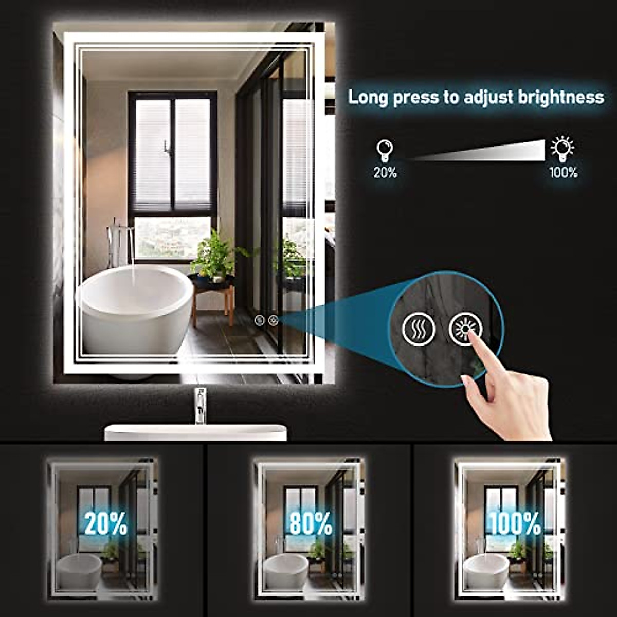 IOWVOE LED Bathroom Mirror 36 x 28 Lighted Vanity Makeup Mirror with Front Light, Wall Mounted Dimmable Mirrors with Anti-Fog, Memory Function (Horizontal/Vertical)