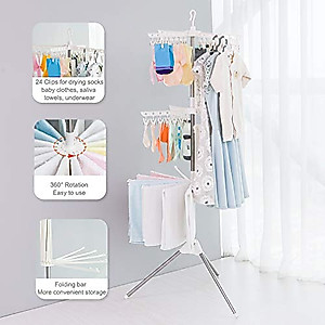 Hershii 3 Tiers Collapsible Clothes Drying Rack Folding Tripod Laundry Garment Storage Hanger Organizer Indoor Outdoor Space Saver with 48 Clips & 16 Towels Bars - Ivory