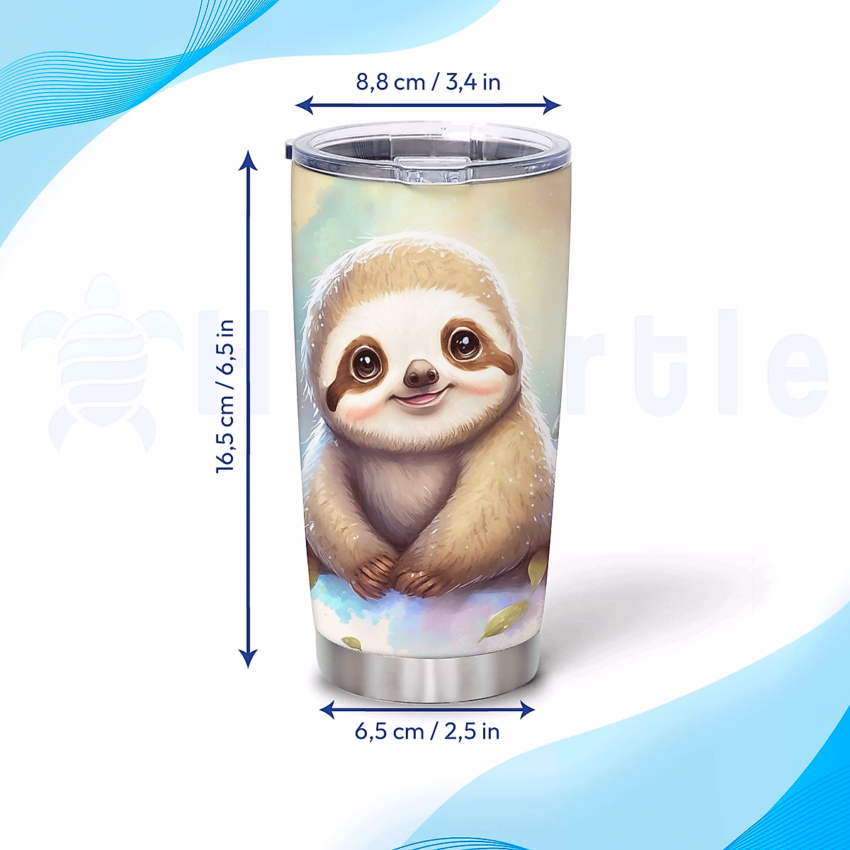 Hyturtle Personalized Gifts For Sloth Lover - Sloth Print Custom Name Stainless Steel Tumbler 20oz With Lid - Idea Animal Lover Gifts For Women Girl On Birthday, Christmas