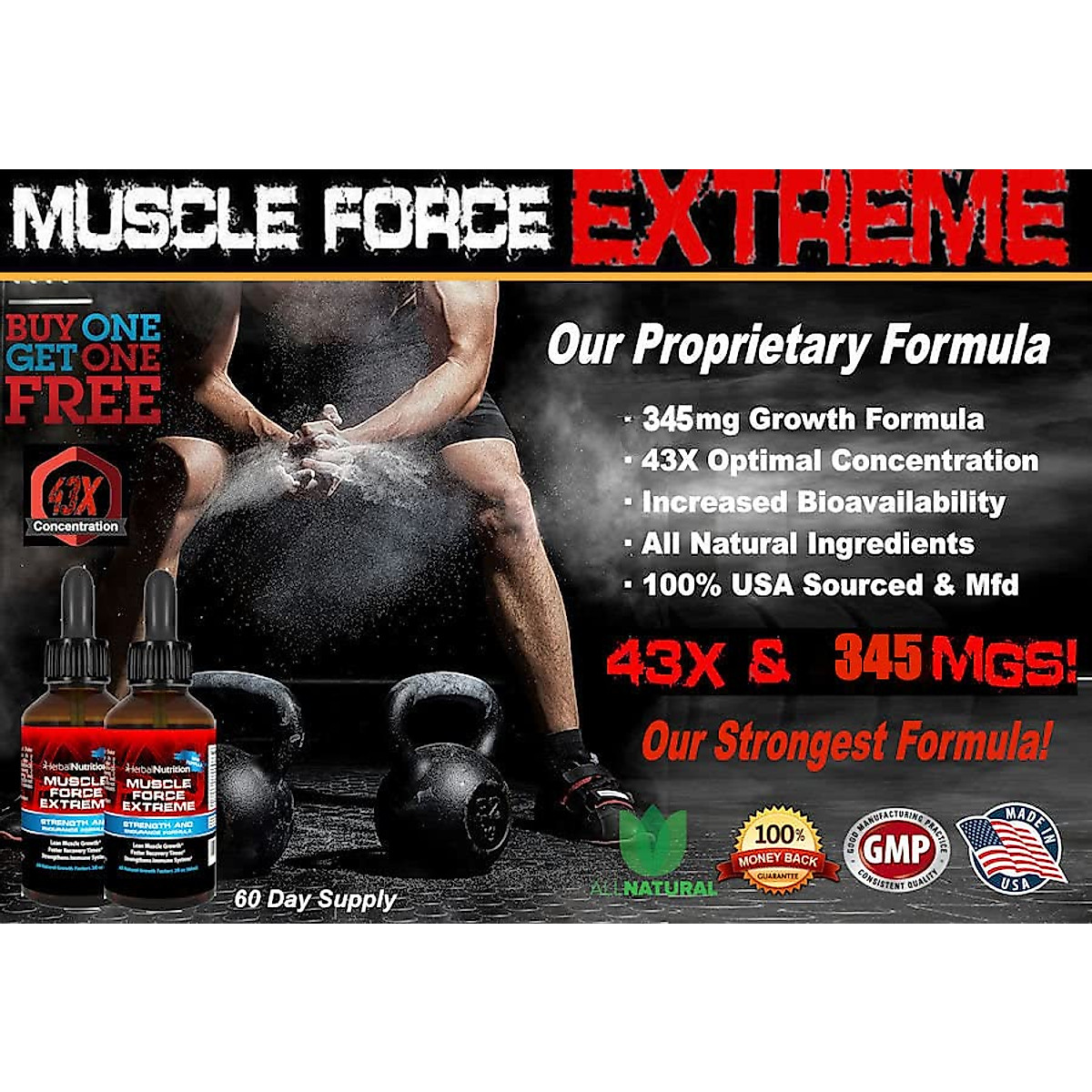 Muscle Force Extreme 2 Bottle Pack 345mg Proprietary Formula Our Strongest Strength and Endurance Spray, Improves Muscle Strength and Recovery Time 2oz Bottles