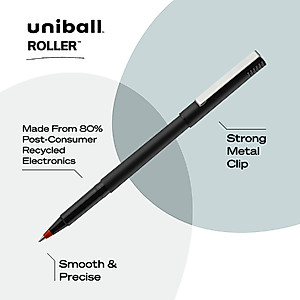uni-ball Roller Rollerball Pens Fine Point Micro Tip, 0.5mm, Red, 12 Pack