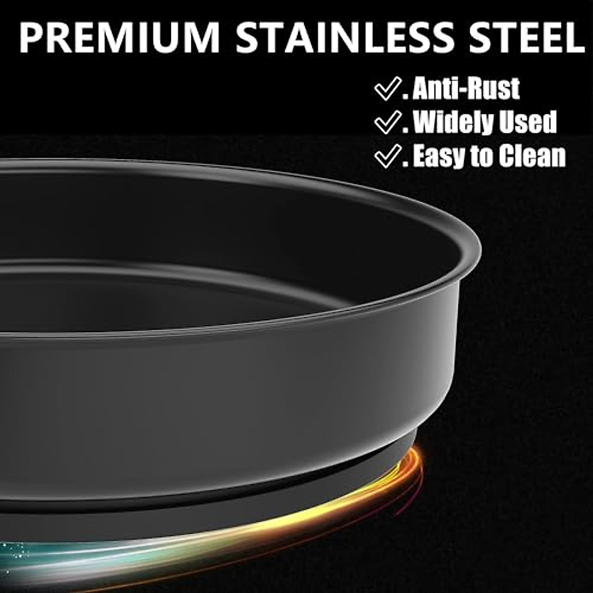 RHBLME 2 Pack Lazy Susan Turntable Organizer, 10 Inch Black Non Skid Spinning Spice Rack, Stainless Steel Lazy Susan Organizer for Cabinet, Countertop, Refrigerator, Pantry