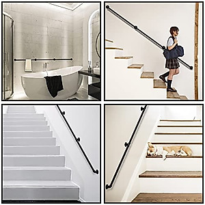 OKYMRO 8Feet Industrial Pipe Stair Handrail，Staircase handrail for Outdoor and Indoor Stairs Loft Porch HandRail ，Bathtub Grab Bars Handrails, (Rustic/Matte Black),Easy for Installation，Modern Look