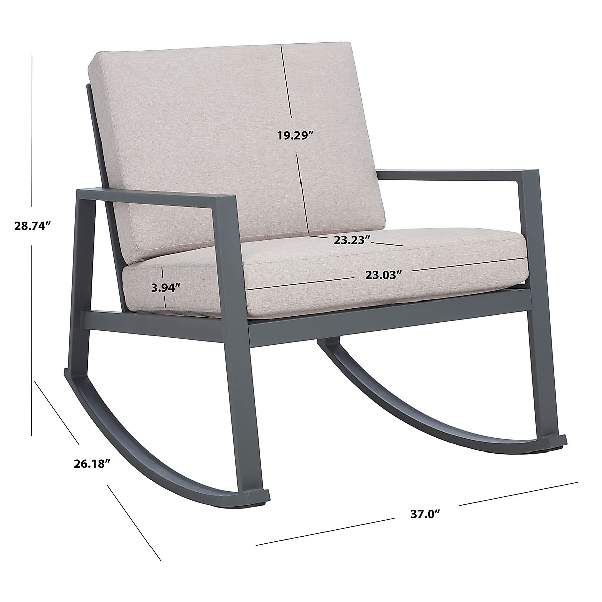 SAFAVIEH PAT7727B Outdoor Collection Cantor Light Grey Cushion Rocking Chair
