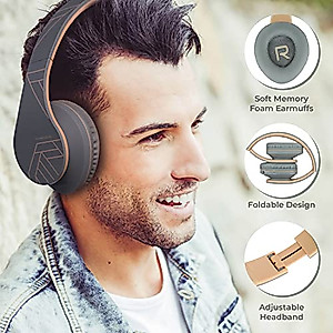 PowerLocus Bluetooth Headphones Over Ear, Wireless Headphones with Microphone, Foldable Headphone, Soft Memory Foam Earmuffs & Lightweight, Micro SD/TF, FM Radio for iPhone/Android/Tablet/PC/TV