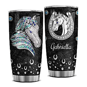Wassmin Personalized Horse Tumbler Cup With Lid 20oz 30oz Jewelry Horses Stainless Steel Double Wall Vacuum Insulated Tumblers Coffee Travel Mug Birthday Christmas Women Gifts Custom Name