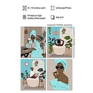 Light Blue African American Bathroom Decor Set - African American Women - Minimalist Abstract Wall Art - Afro Black Art - Black Culture - Guest Bath, Powder Room, Restroom Spa Decorations Accessories