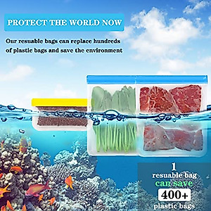 12 Pack Reusable Ziplock Bags Silicone, BPA Free Reusable Freezer Bags, Leak-proof Reusable Food Storage Bags for Lunch Juice Milk Meat Fruit Veggies (3 Gallon & 4 Sandwich & 5 Sandwich Bags)