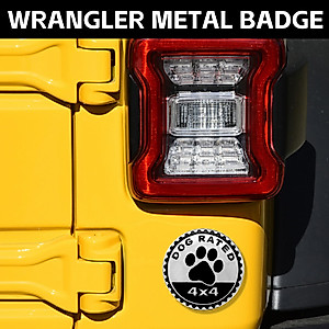 Dogs Badge Rated Car Emblem, 4 x 4 Automotive Car Badge Decals Stickers, 3D Metal Car Badges Round Emblem Decals, Car Exterior Emblems Badge Compatible with Jeep Wrangler Vehicles Trucks SUV