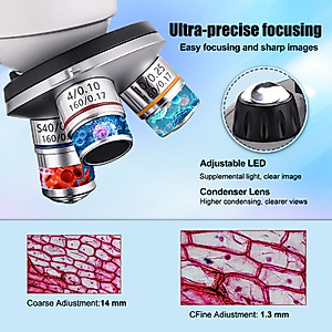 Binocular Compound Microscope 40X-2000X, Research Grade Professional Microscope with Dual Mechanical Stages and Coaxial Coarse/Fine Focus Knobs, Built-in Electronic Eyepieces, Adult Microscope
