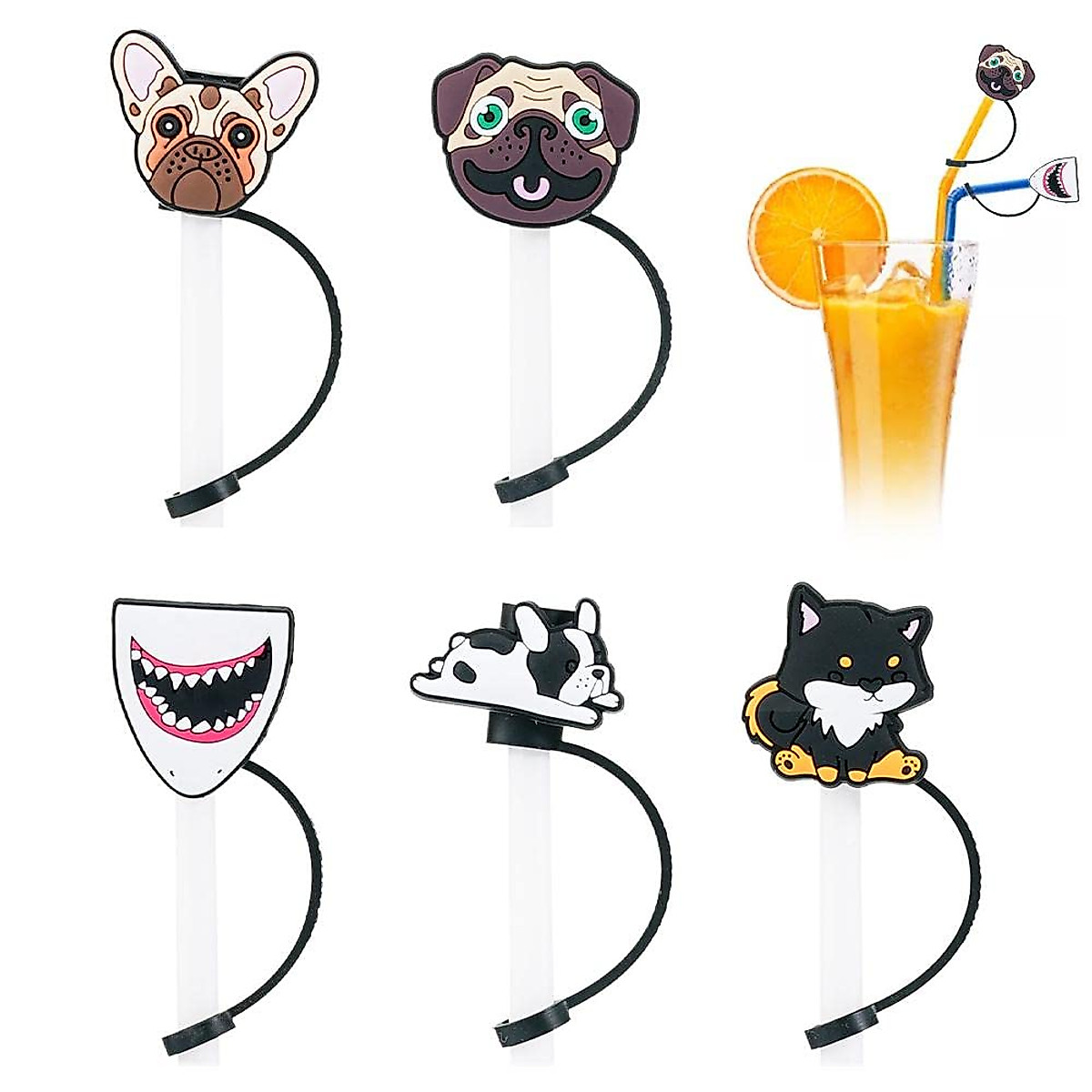 1 Piece Cute Drinking Straw Caps Cover for 6-8 mm Reusable Drinking Straw Tips Lids Dust-Proof Straw Plugs Dog Cat Shape Straw Protector