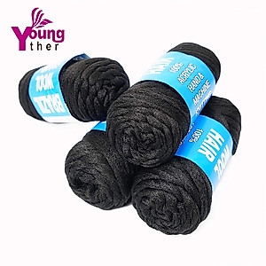 100% Brazilian Wool Hair Acrylic Yarn for African Braids/Senegalese Twist/Faux Locs/Wraps with Crochet Hook(4 Roll, Natural Black)