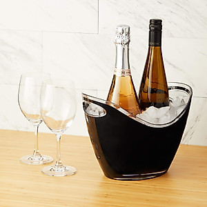 True Modern Wine & Champagne Bucket | Black Ice Beverage Tub - Indoor & Outdoor Drink Bucket for Parties - 2 Bottles Capacity Champagne & Wine Chiller Bucket - 10.5" x 8.25" x 7.75"